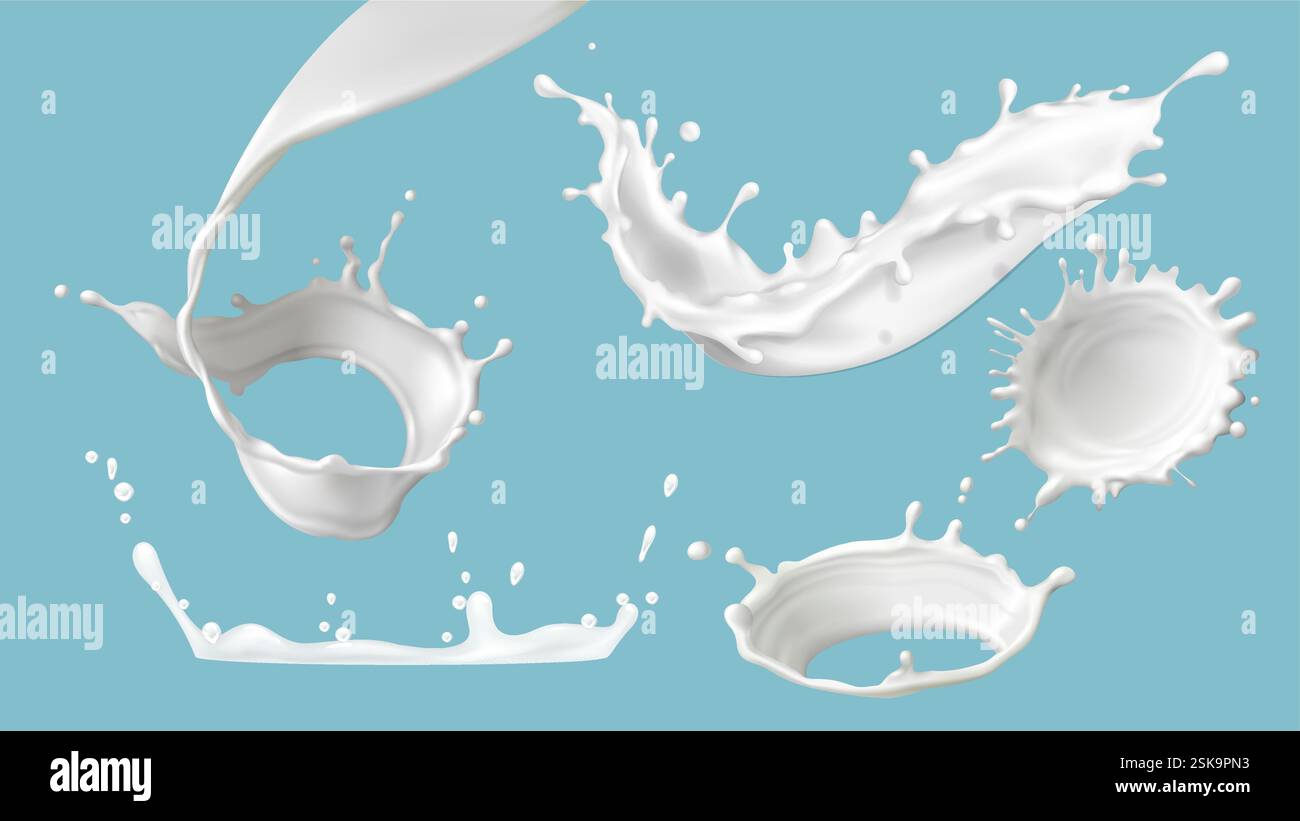 3D milk splashes set isolated on background. Vector realistic ...