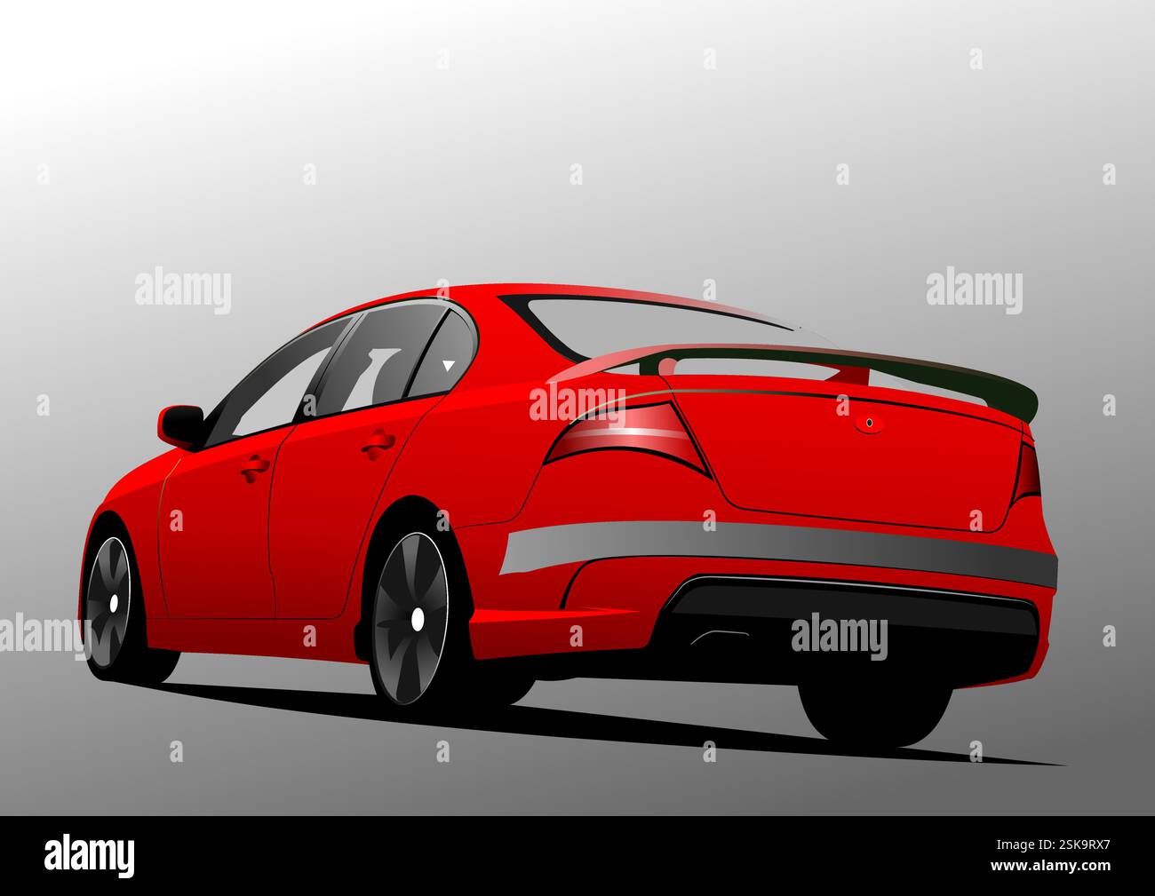 Red car sedan on the road. Vector 3d hand drawn illustration Stock ...