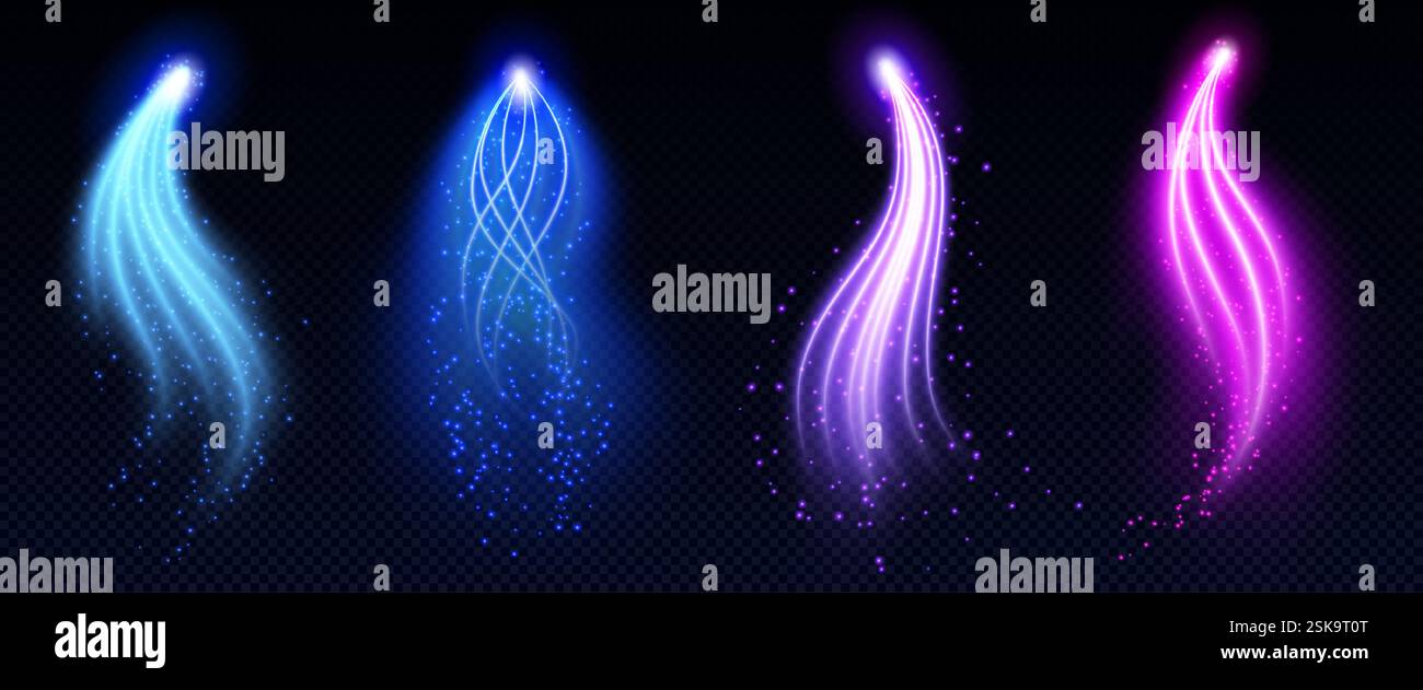 Magic glowing light arrows set with sparkling particles - neon luminous ...