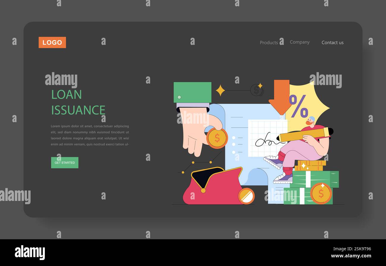 Financial service illustration on loan issuance. Depicts contract ...