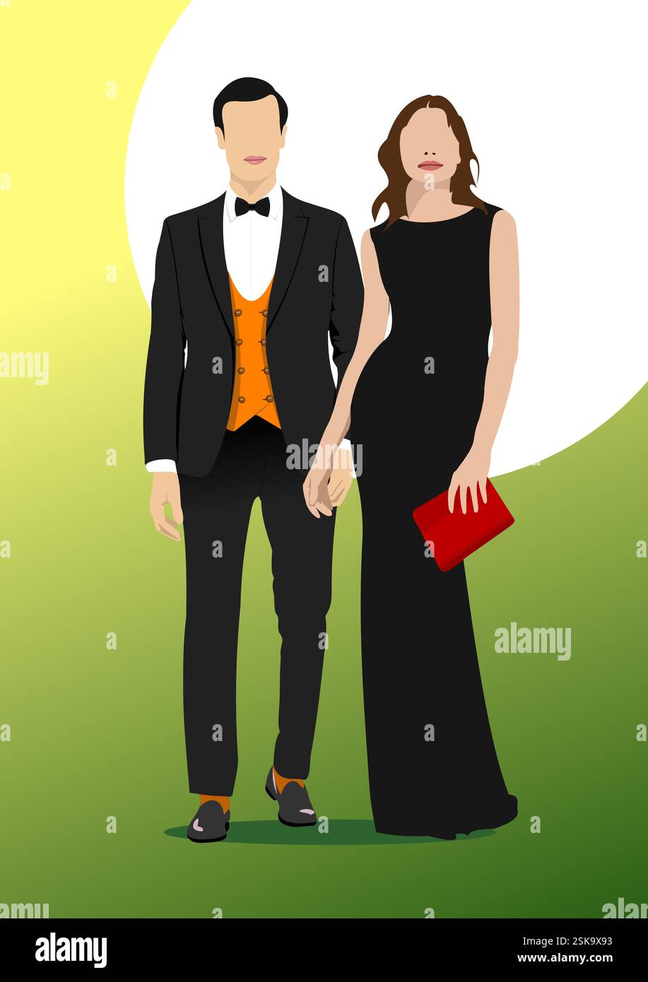 Young women in evening gown. Evening dress. Colored hand drawn Vector ...