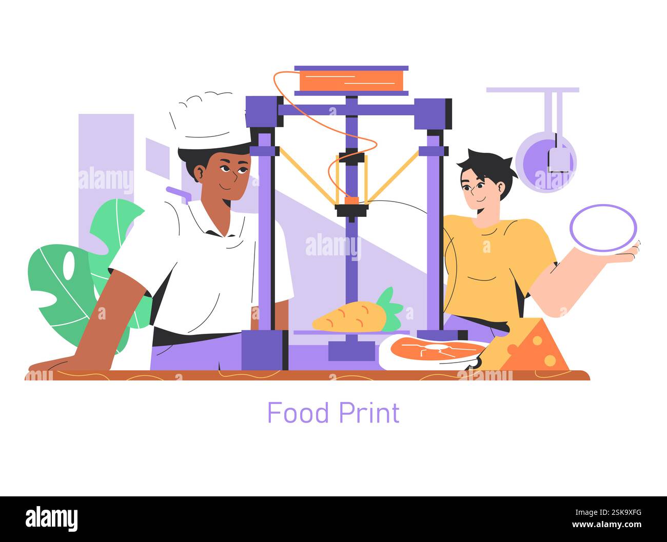 Innovative culinary technology concept. A chef and a customer explore a ...