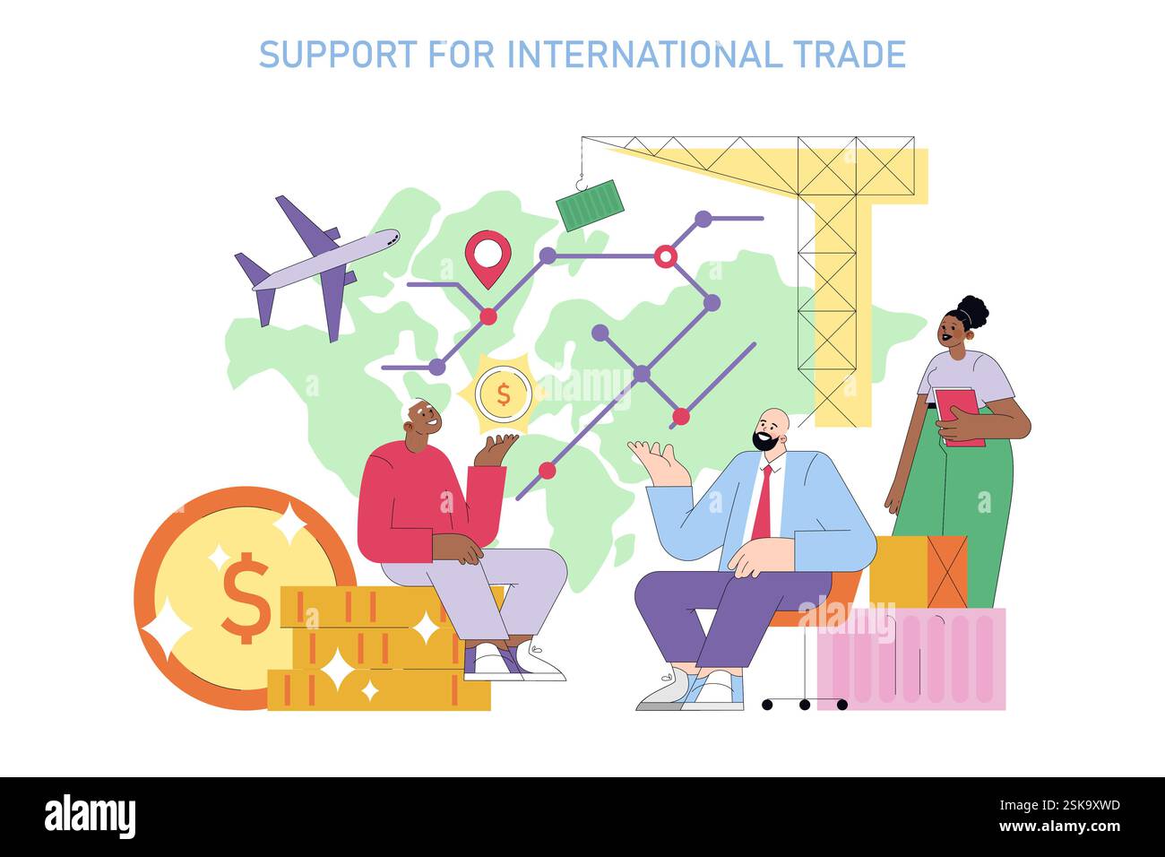 International trade support concept. Discussion of global logistics ...