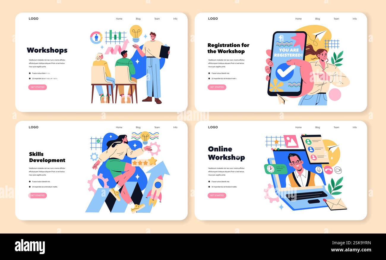 Workshops concept. Engaging illustrations for various workshop contexts including registration ...