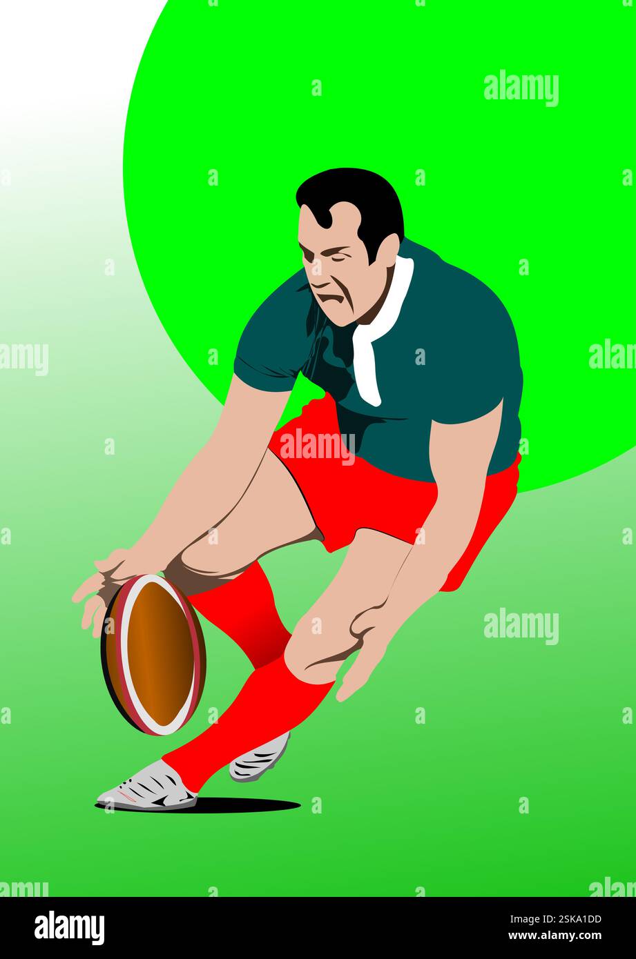 Rugby Player Silhouette. Colored 3d vector hand drawn illustration ...