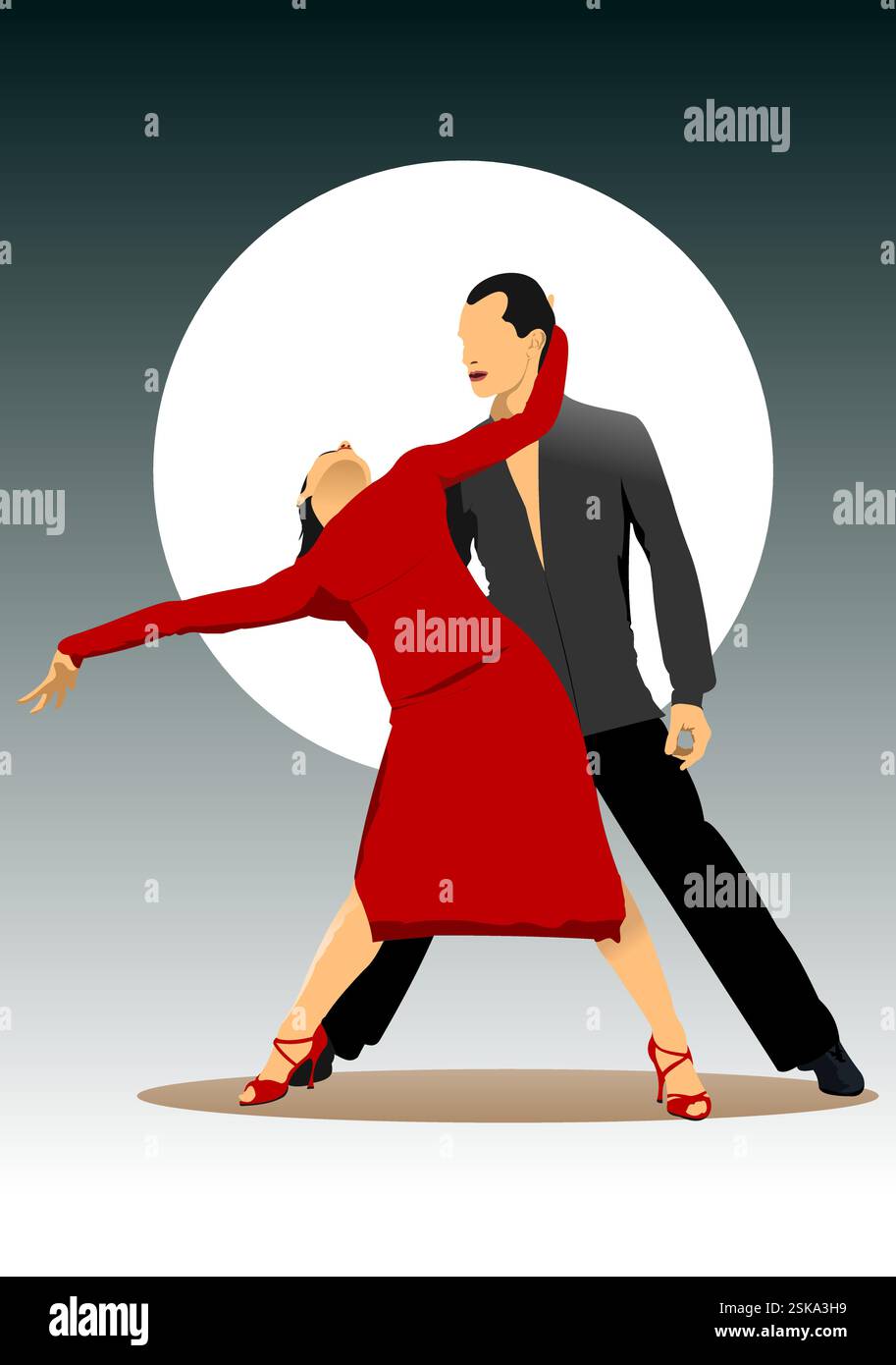 Couple dancing a tango. Vector Colored hand drawn 3d illustration Stock ...