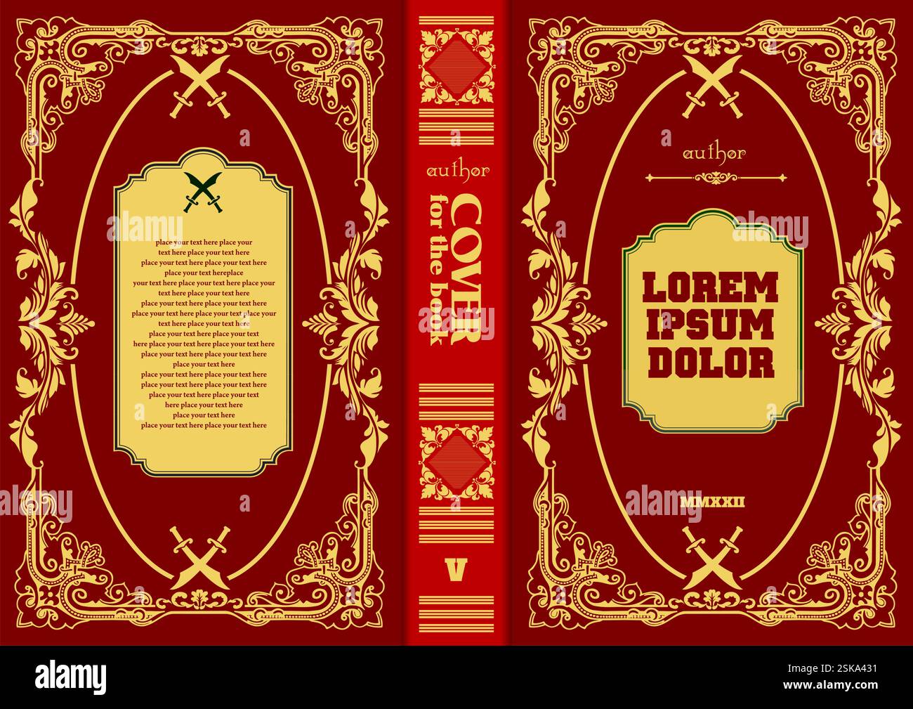Old book cover design elements. 3d vector cover hand drawn illustration ...