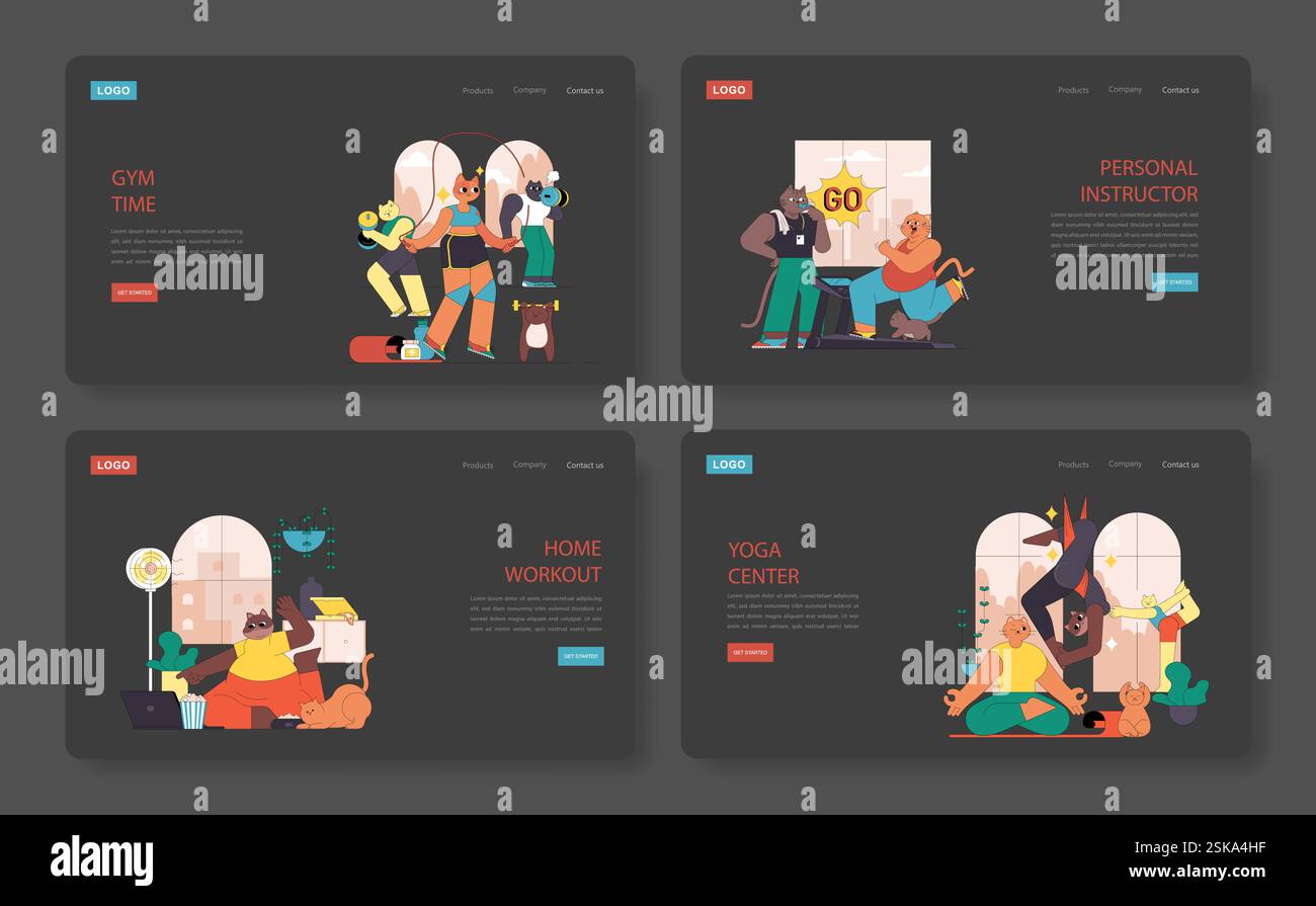 Fitness illustration showcasing diverse characters engaged in various ...