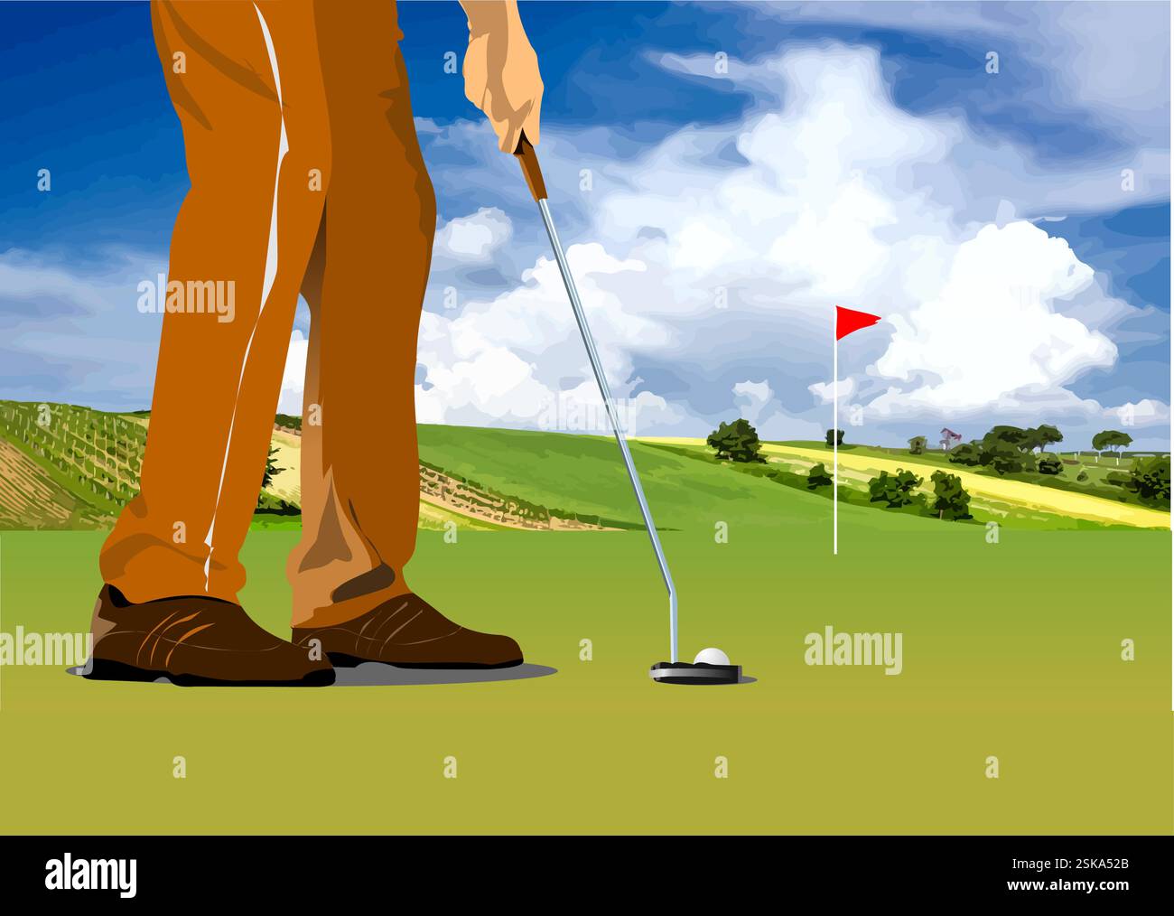 Golf club background with golfer man image. Vector 3d hand drawn ...