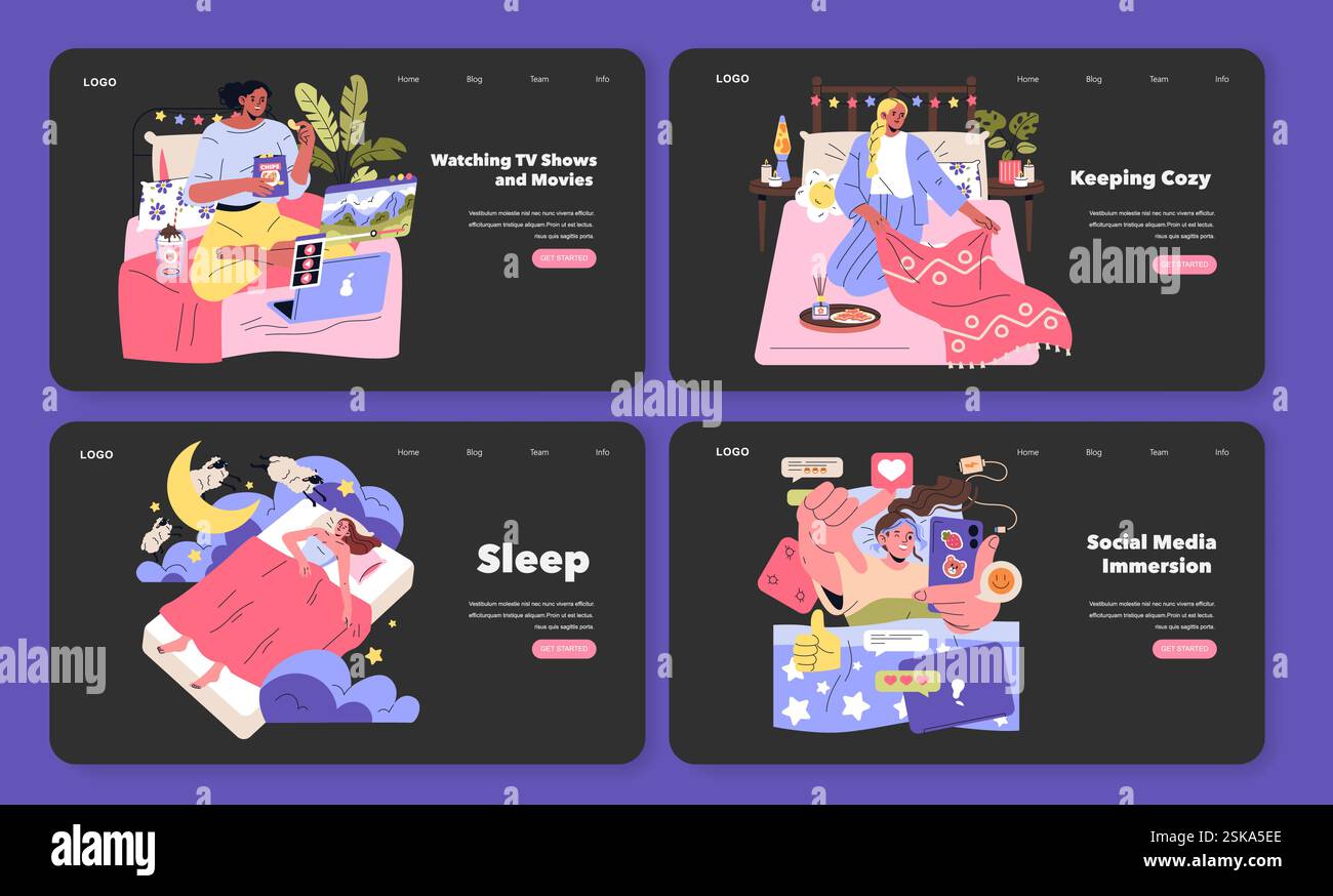 Bed Rotting concept. Relaxation at home through modern comforts and ...