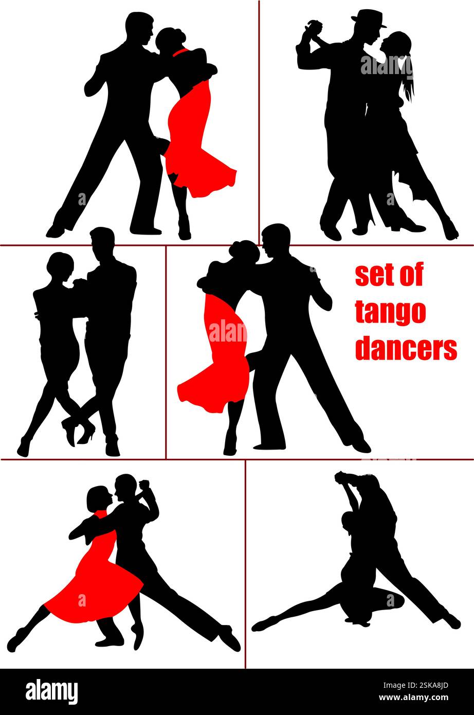 Set of Couples dancing a tango. Color hand drawn vector illustration Stock Vector Image & Art ...