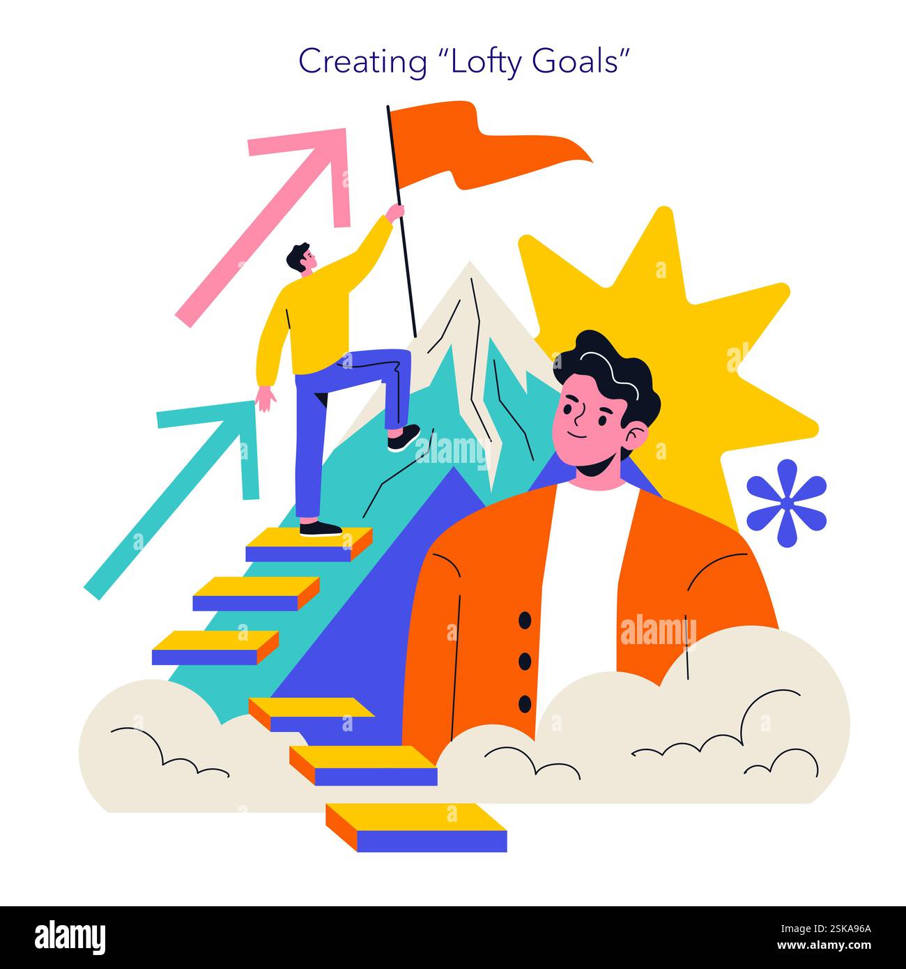 Logotherapy concept. A visual representation of creating lofty goals, depicting a person scaling ...