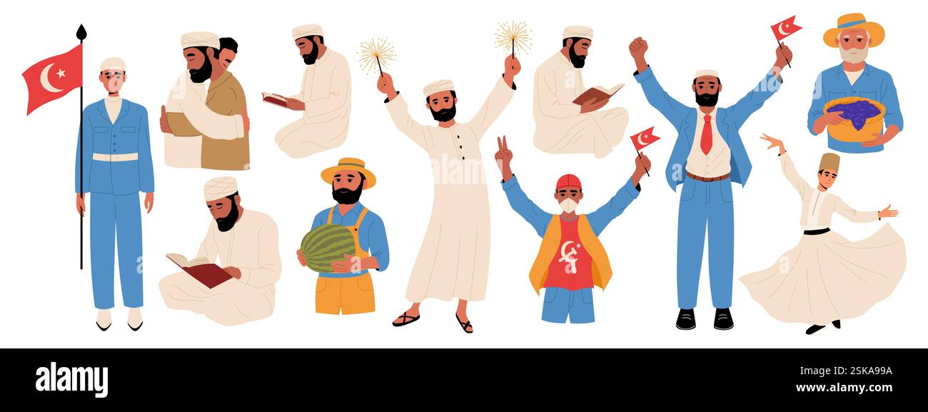 Set of people during traditional Muslim holidays. Victory Day ...