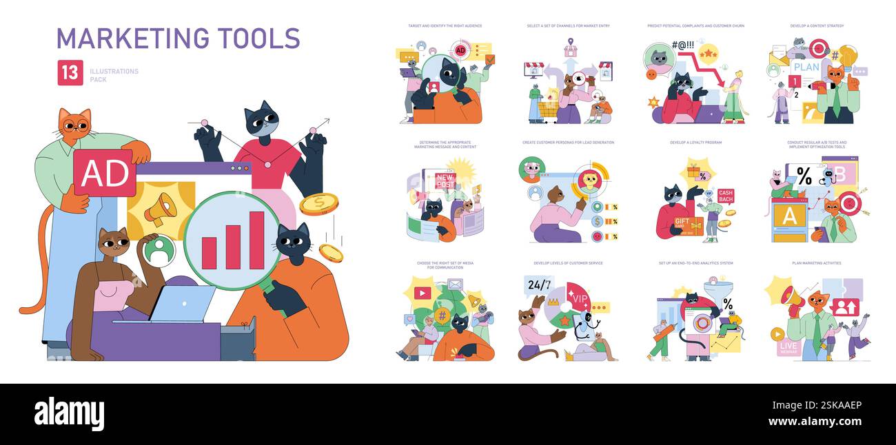 Marketing Tools illustration pack. Collection of various marketing ...