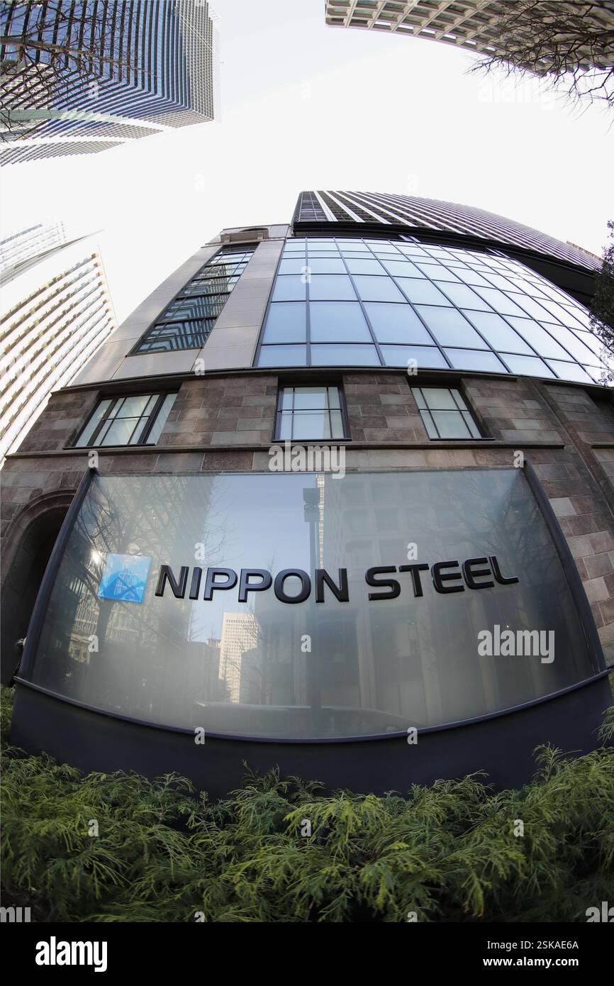 Photo taken on Feb. 10, 2025, shows the logo of Nippon Steel Corp. in ...