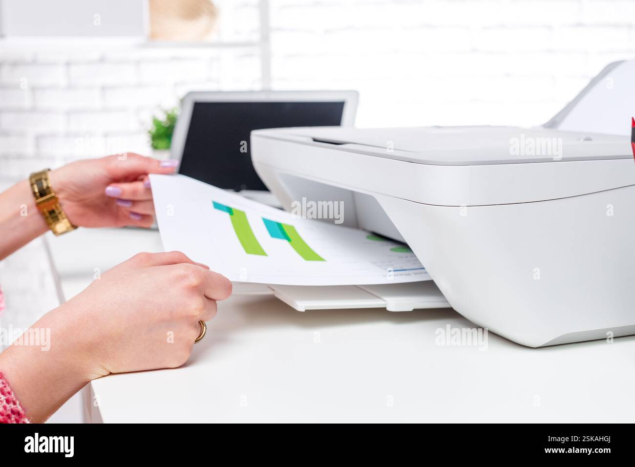 Printing documents in a modern office setup with a minimalist design ...