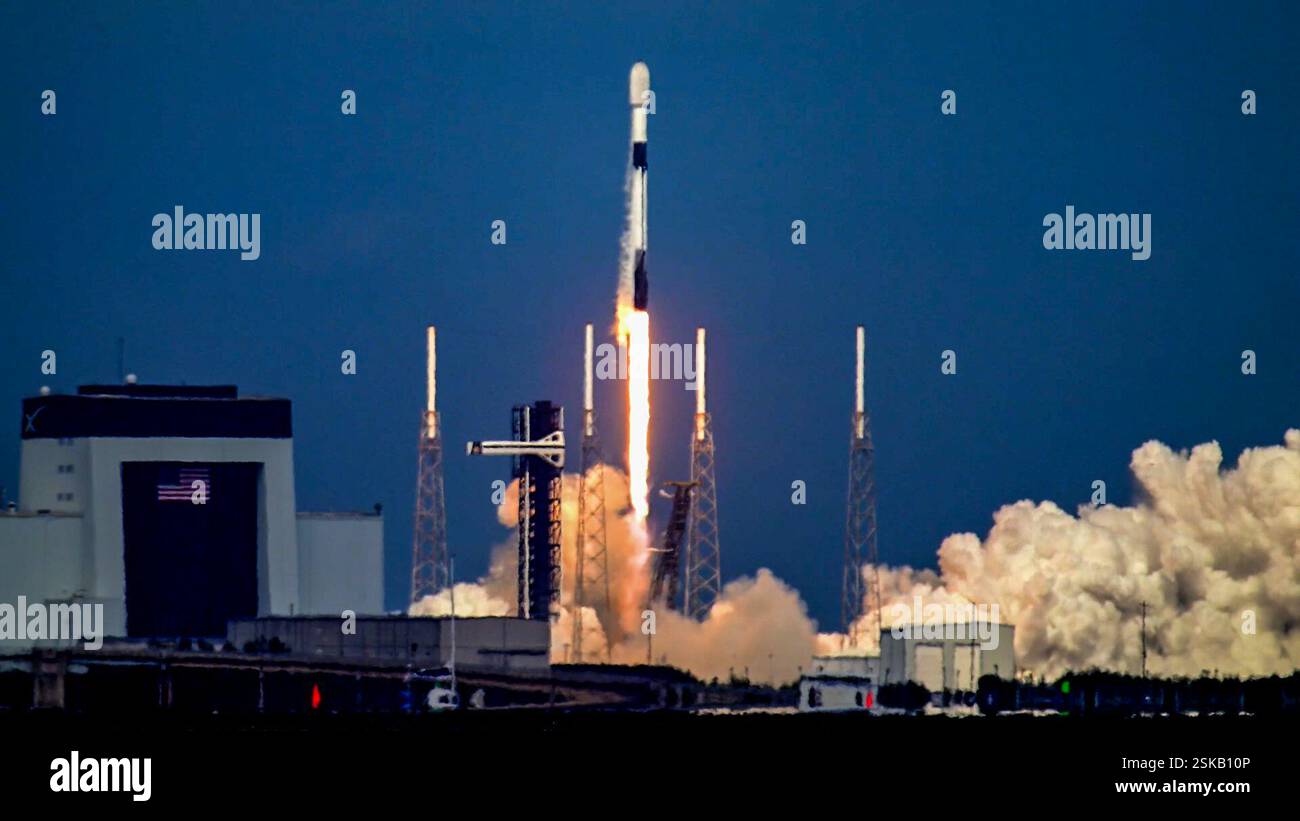 Merritt Island, Florida, USA. 11th Feb, 2025. A SpaceX Falcon 9 rocket ...
