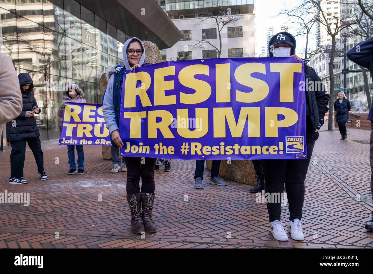 February 11, 2025, Seattle, Washington, USA: People gather for a small ...