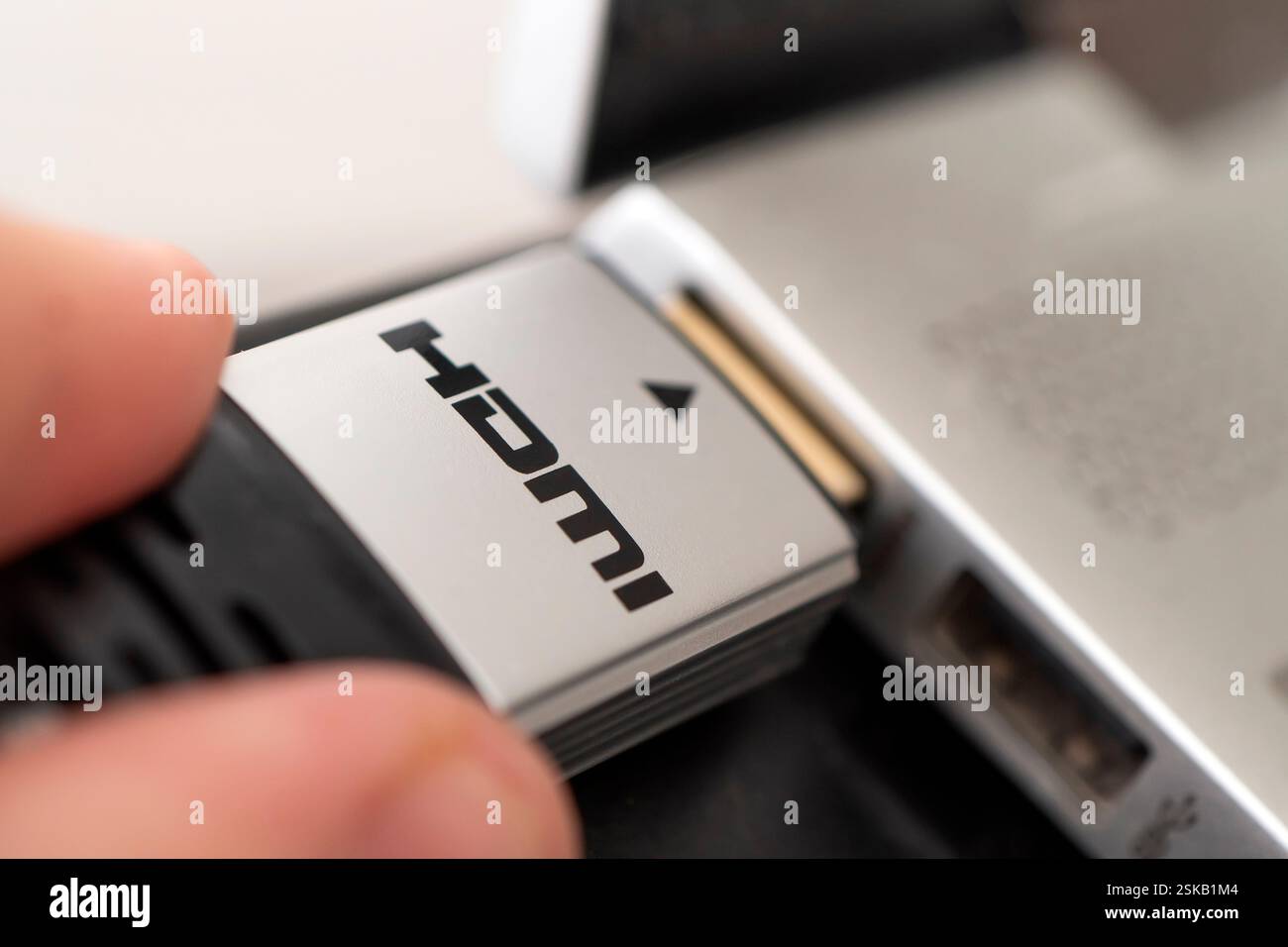 HDMI line connecting the audio and video system of notebook to ...