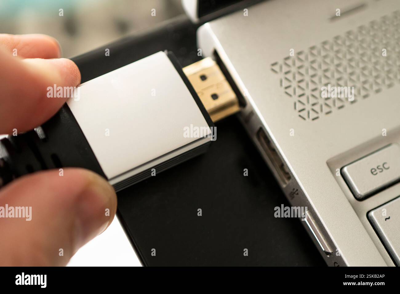 HDMI line connecting the audio and video system of notebook to ...