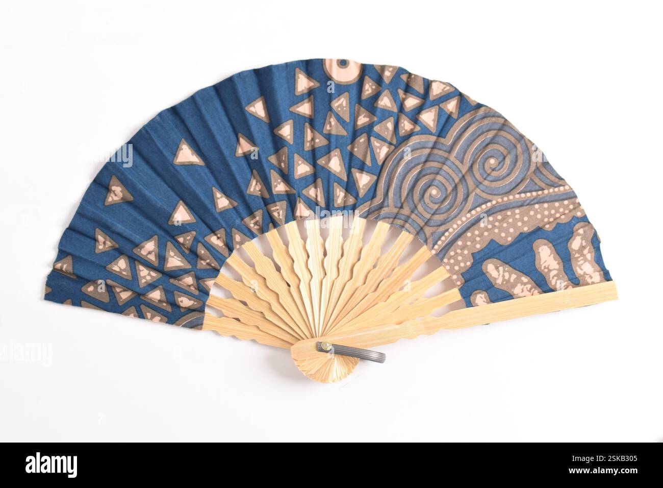 Traditional folding hand fan with batik motif isolated on white ...