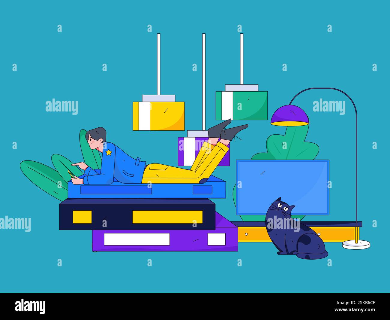 Home indoor character scene flat vector concept operation hand drawn ...