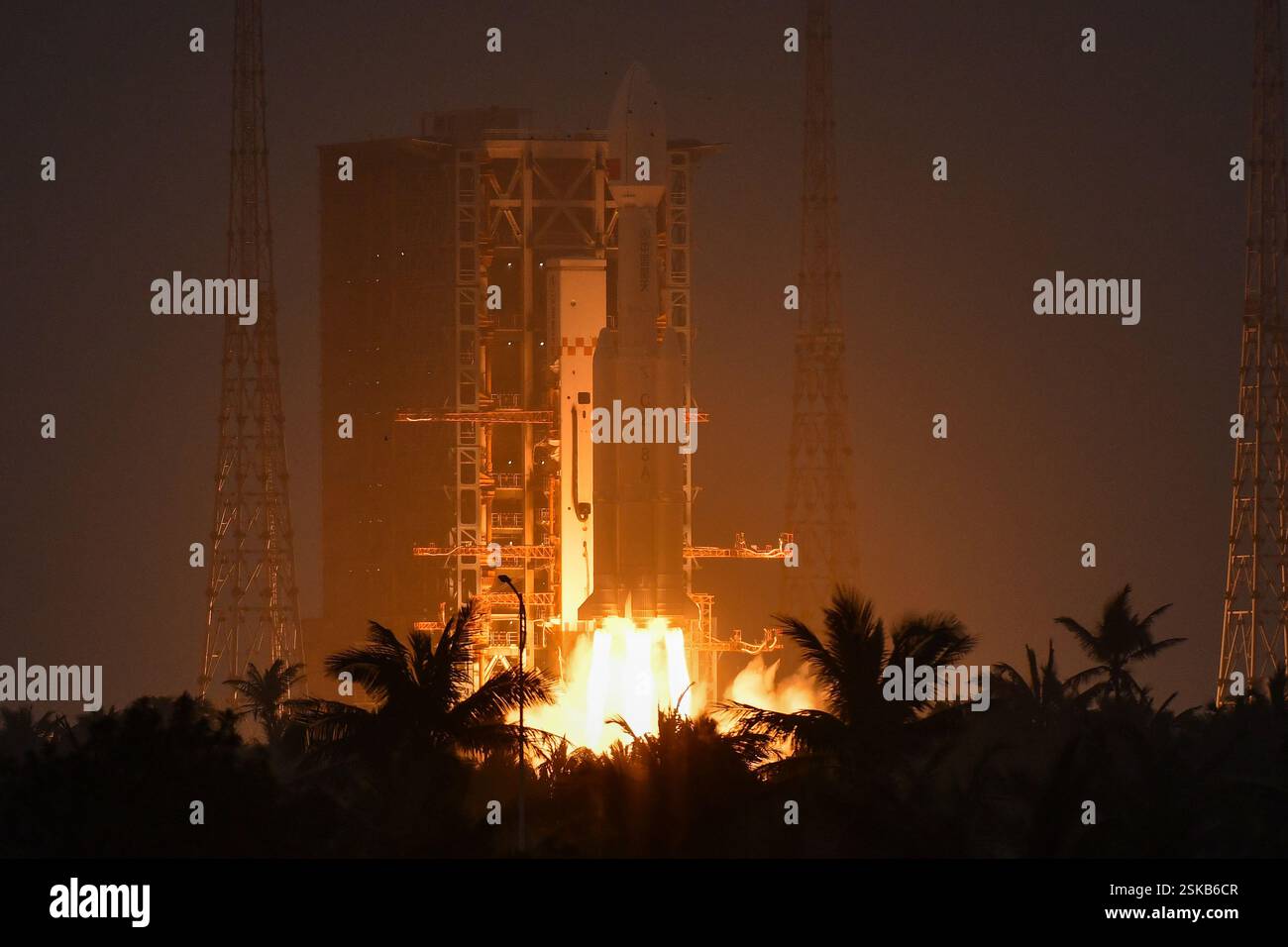 Wenchang,China.11th February 2025. The Long March 8A carrying a second ...