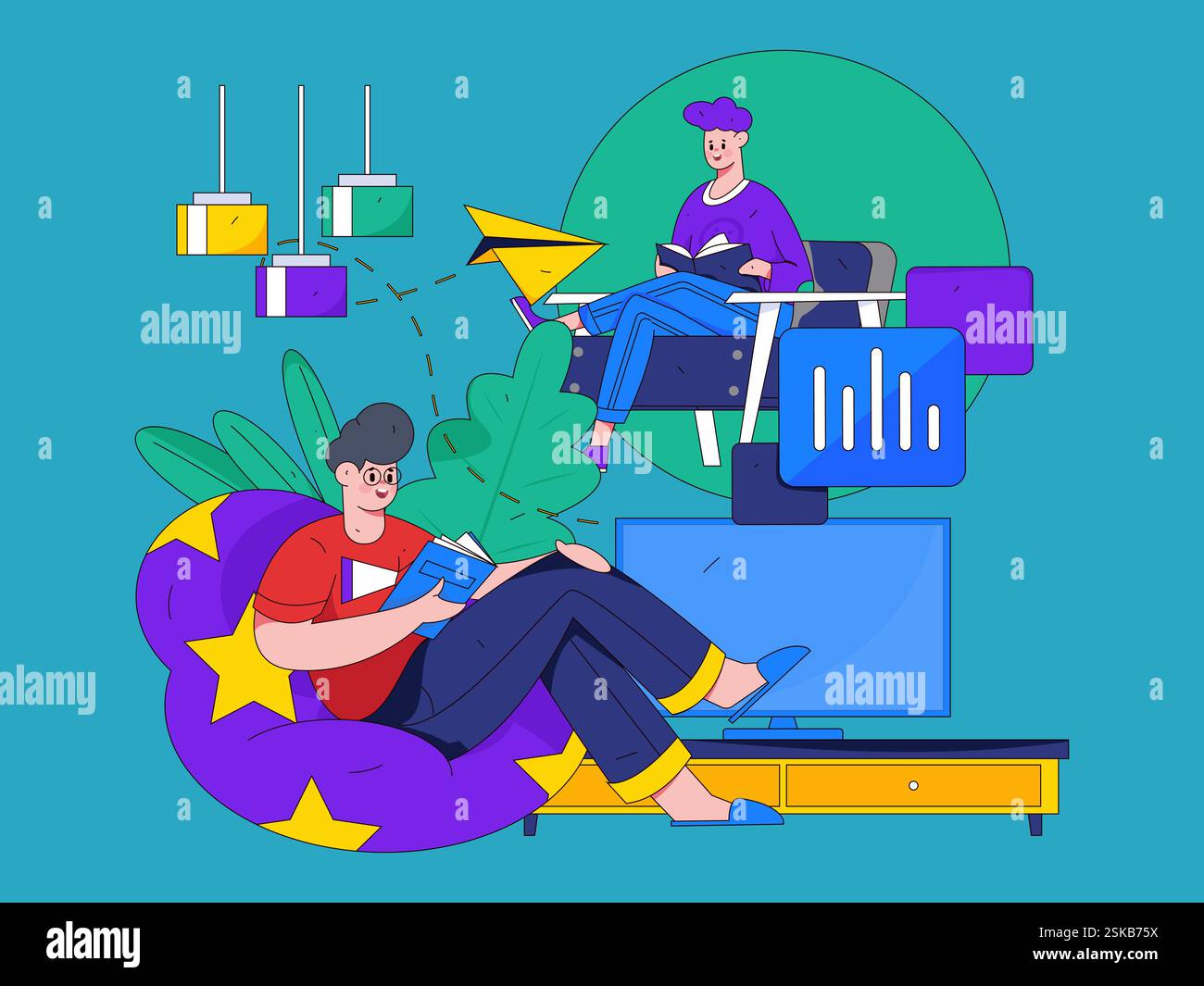 Home indoor character scene flat vector concept operation hand drawn ...