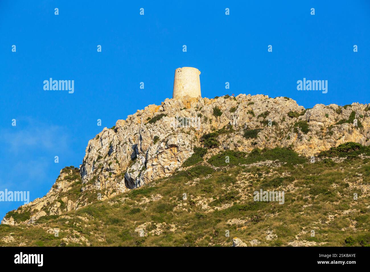 View of Talayot de Almallutx watch tower, Formentor cape, Mallorca ...
