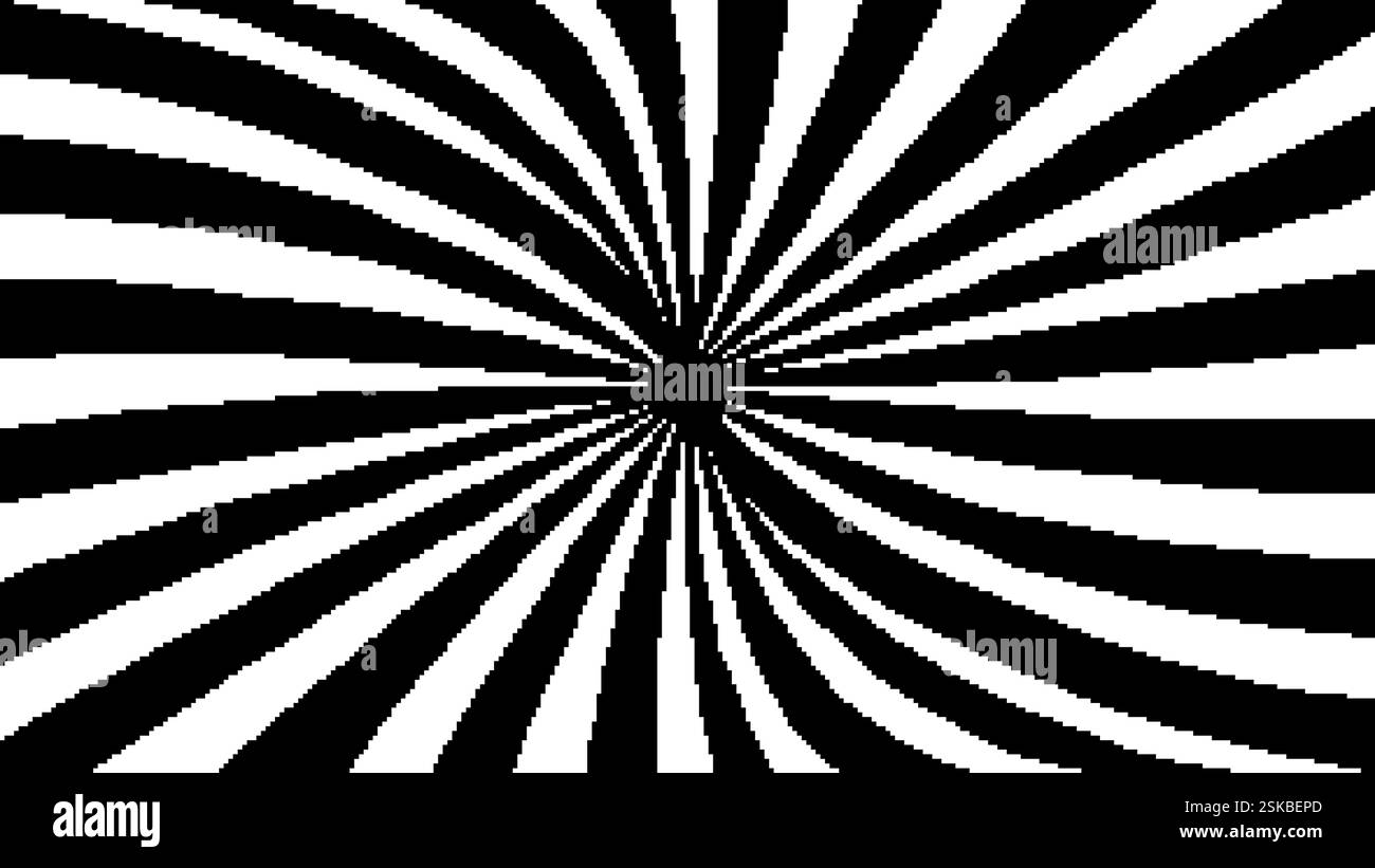 Hypnotic spiral pixel art. Swirl tunnel, black and white vector ...