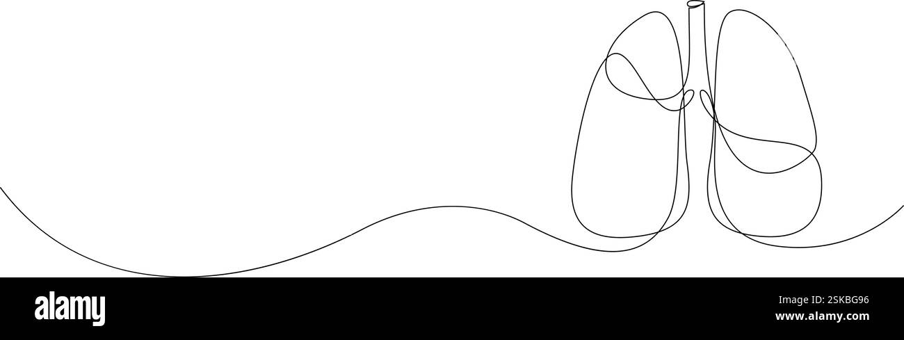 Continuous one line drawing of human lungs. Human organ drawn by single ...