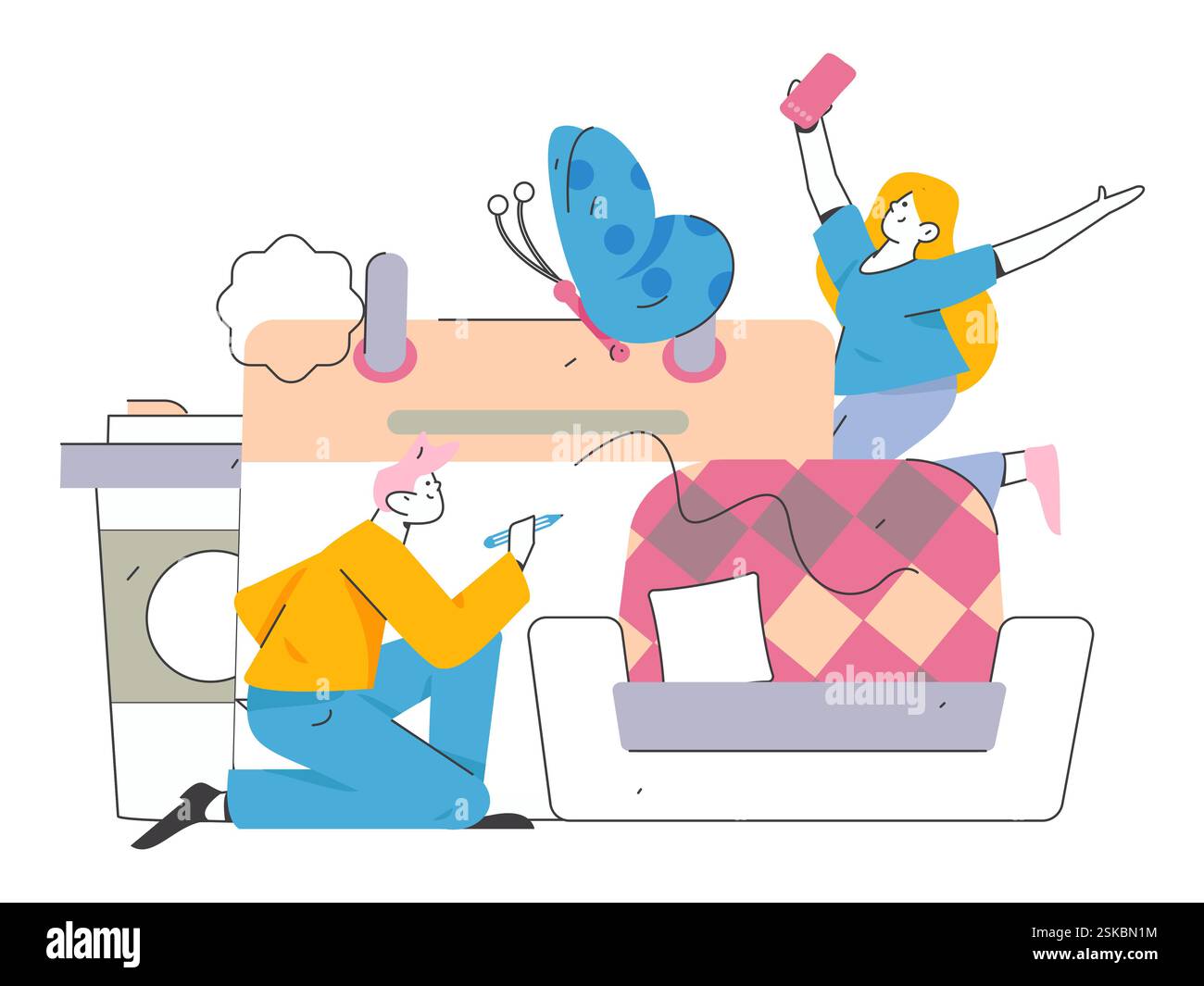Home indoor character scene flat vector concept operation hand drawn ...