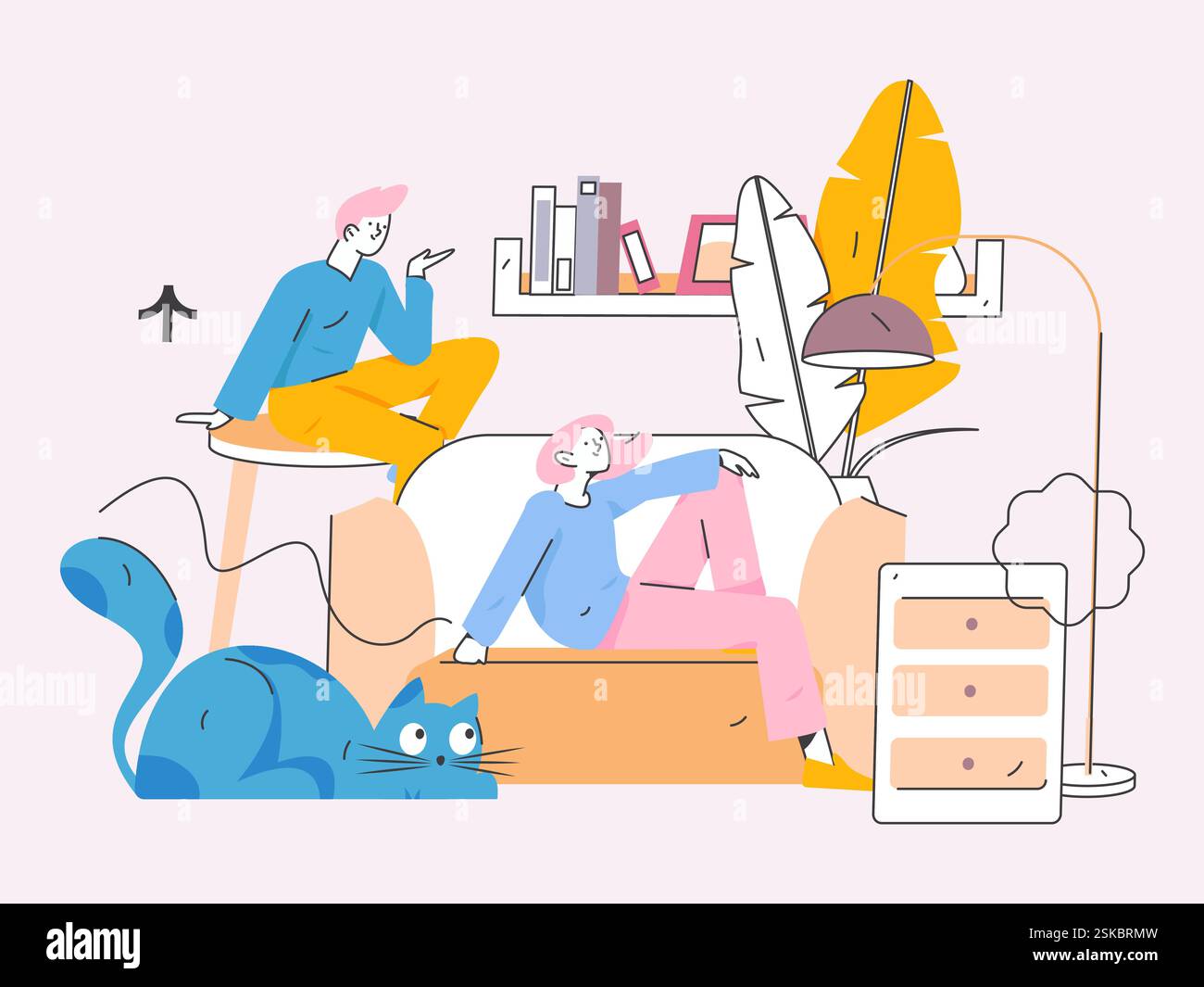 Home indoor character scene flat vector concept operation hand drawn ...