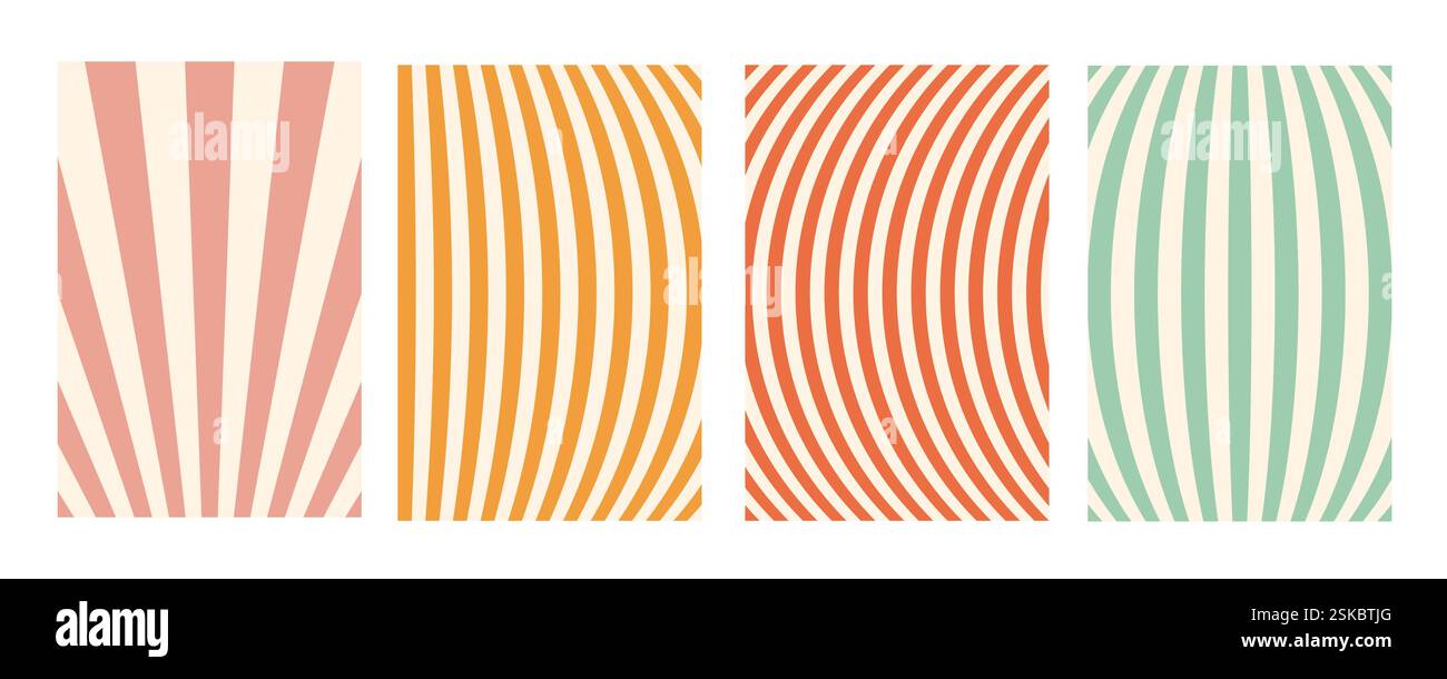 Groovy wave stripe set. Hand drawn groovy, hippie backgrounds ...