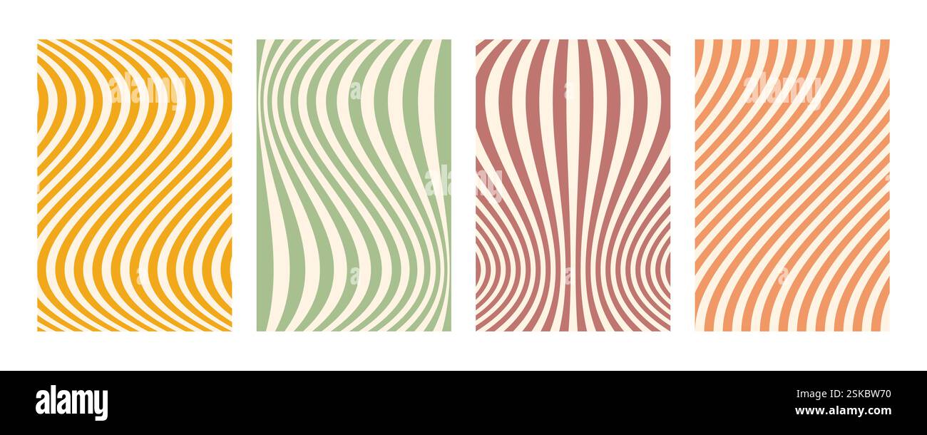 Groovy wave stripe set. Hand drawn groovy, hippie backgrounds ...