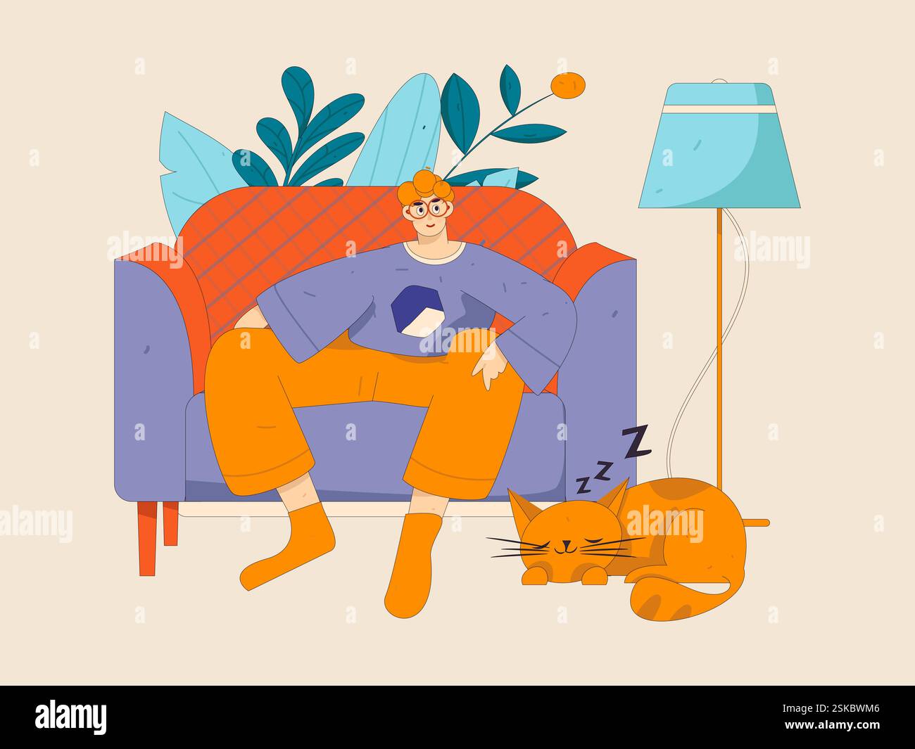 Home indoor character scene flat vector concept operation hand drawn ...
