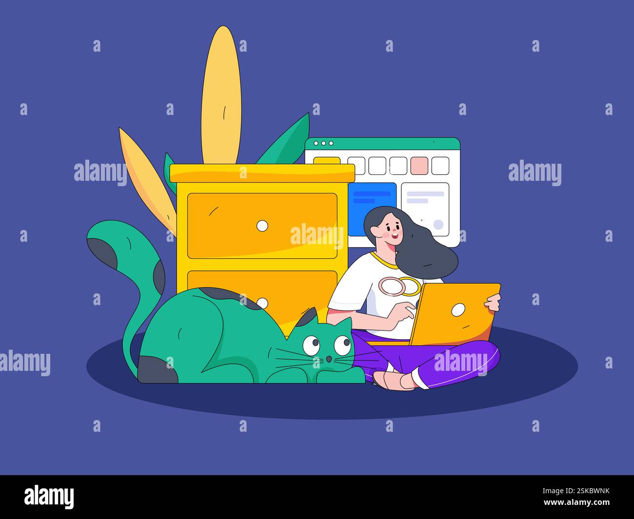 Home indoor character scene flat vector concept operation hand drawn ...