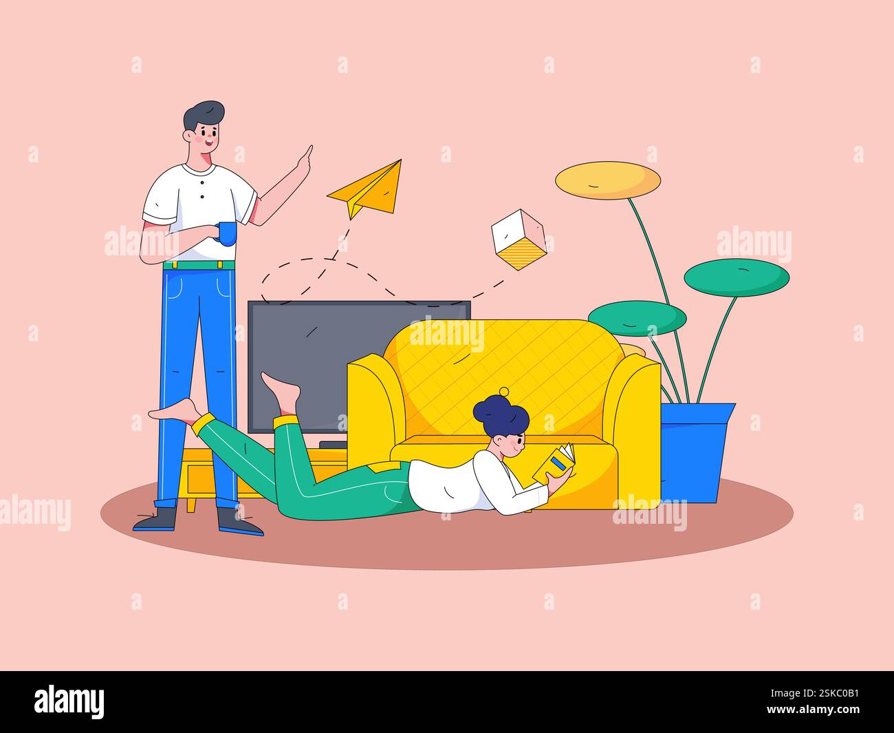 Home indoor character scene flat vector concept operation hand drawn ...