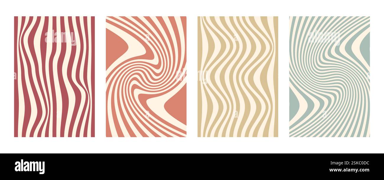 Groovy wave stripe set. Hand drawn groovy, hippie backgrounds ...