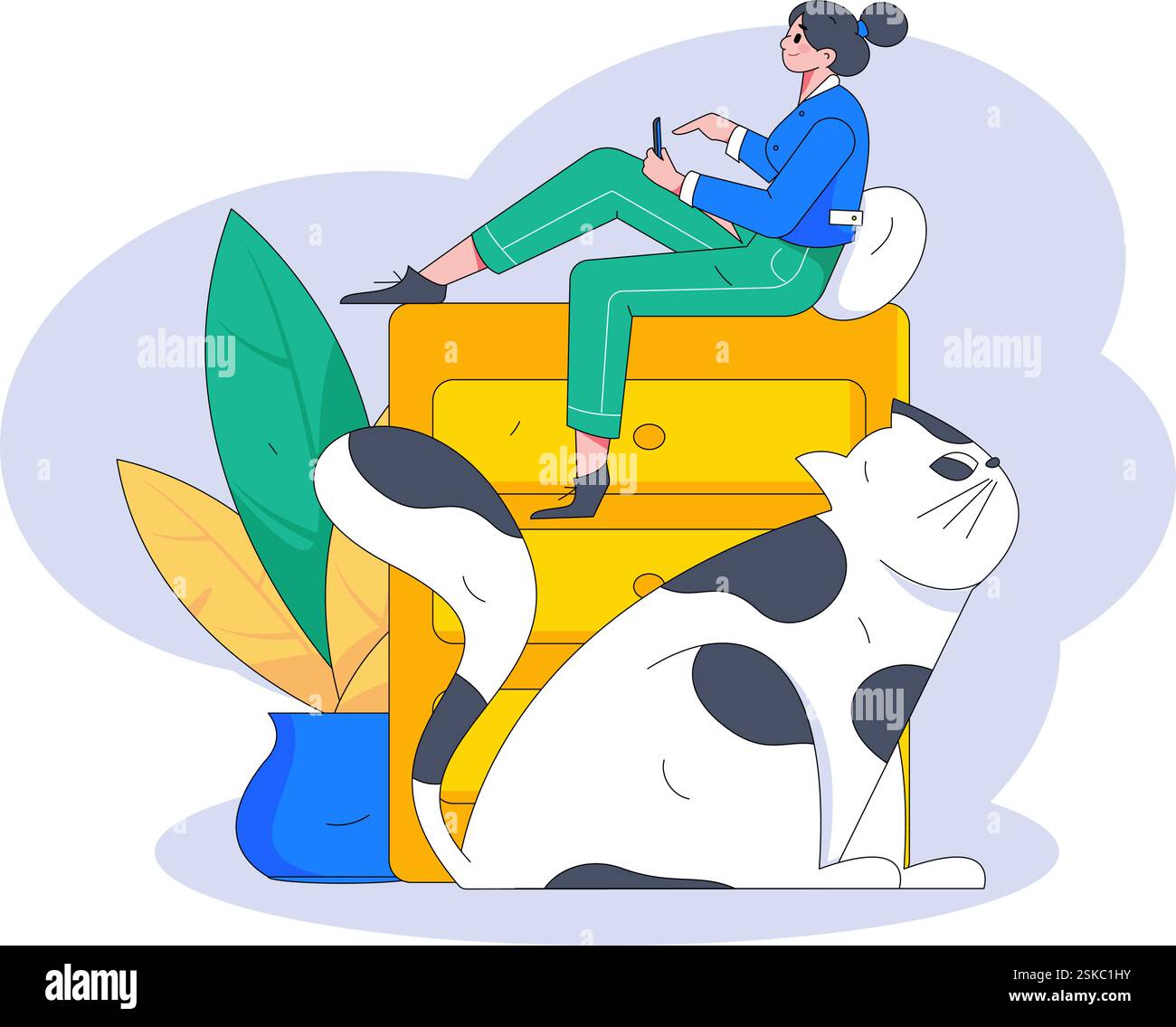 Home indoor character scene flat vector concept operation hand drawn ...