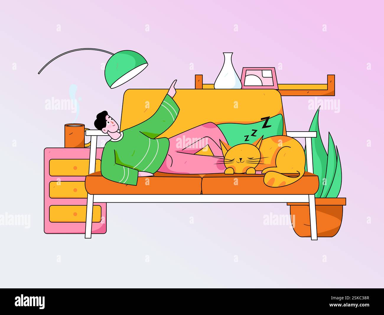 Home indoor character scene flat vector concept operation hand drawn ...