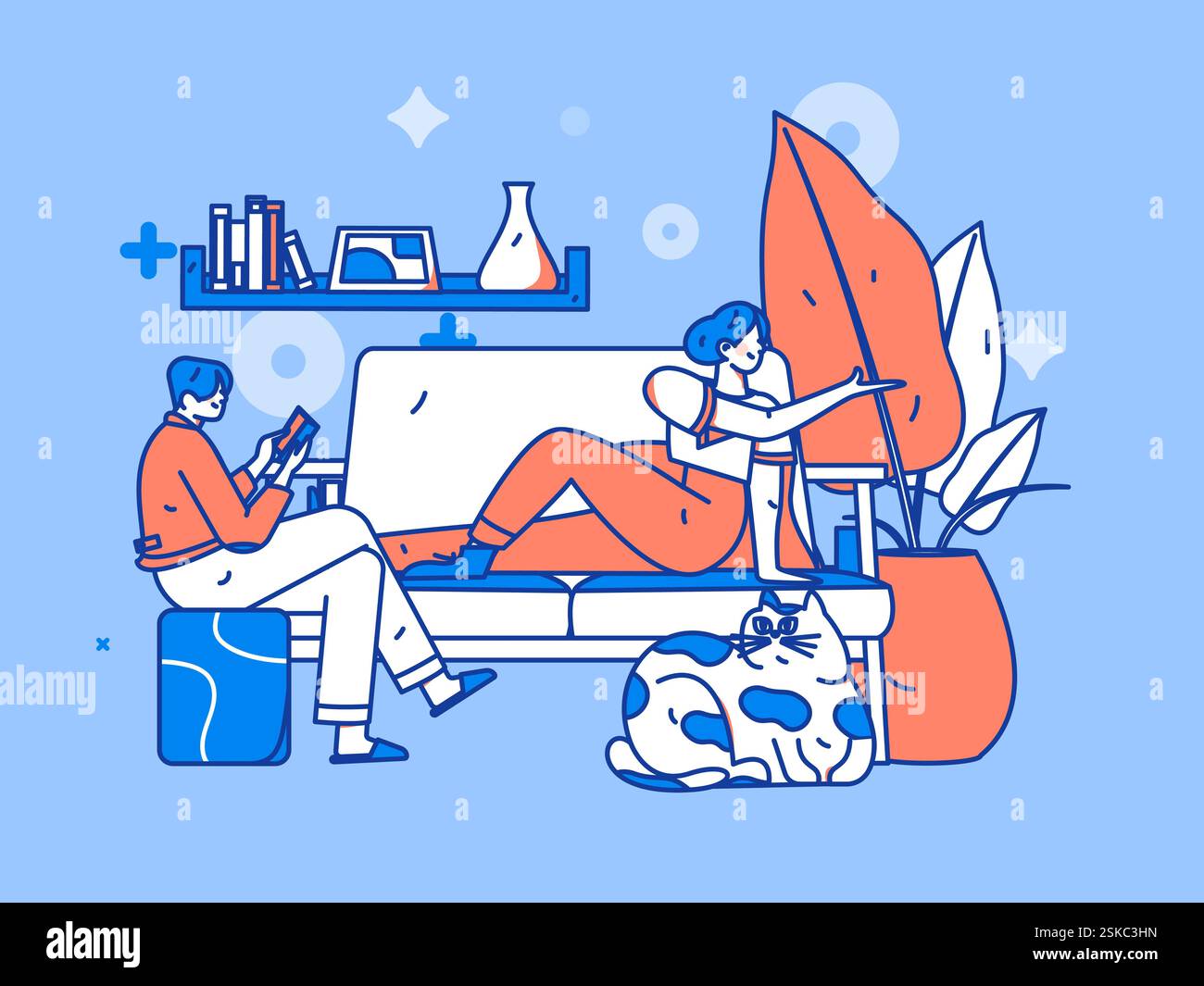 Home indoor character scene flat vector concept operation hand drawn ...
