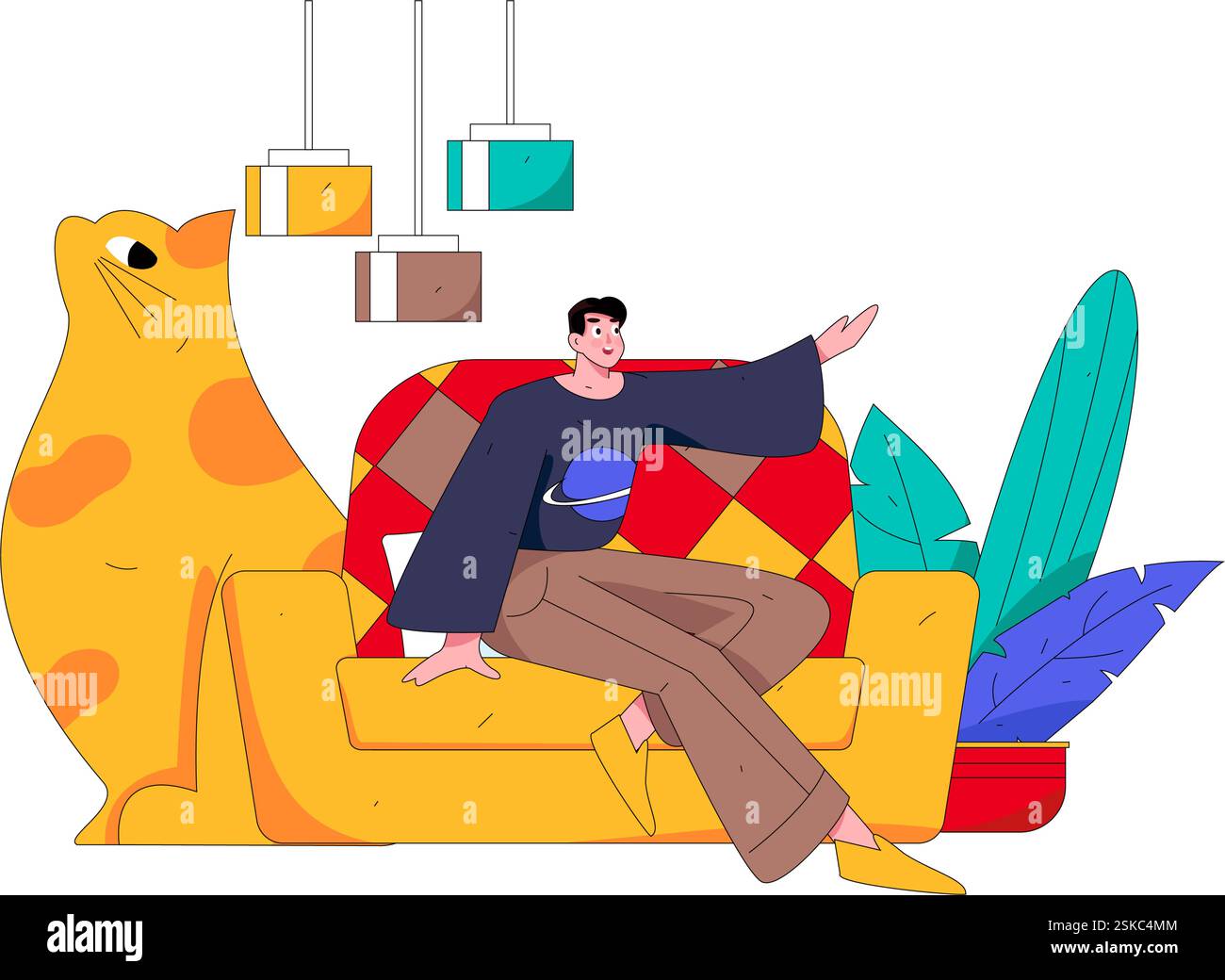 Home indoor character scene flat vector concept operation hand drawn ...