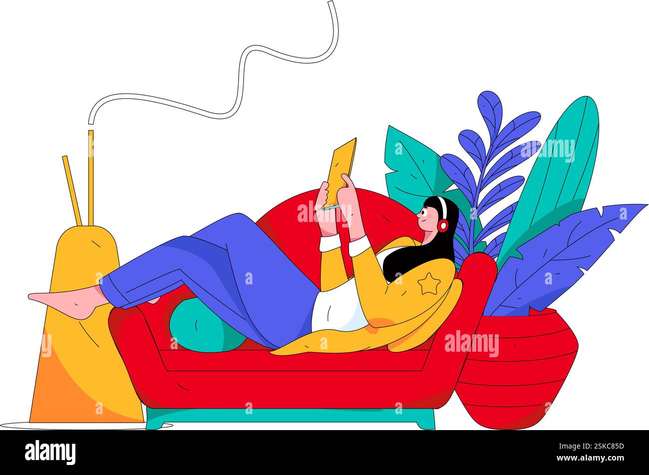 Home indoor character scene flat vector concept operation hand drawn ...