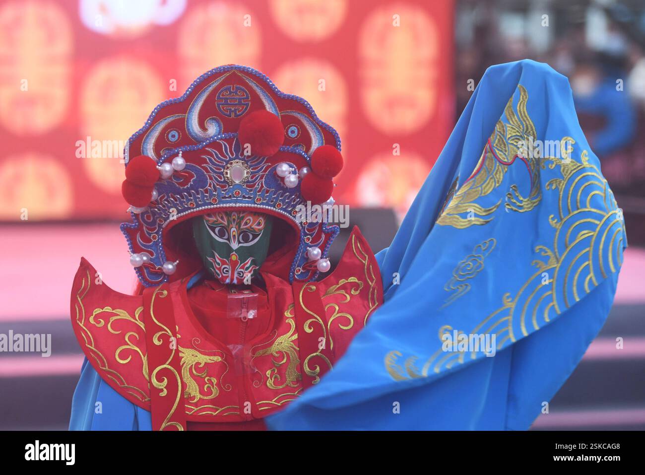 HANGZHOU, CHINA - FEBRUARY 12, 2025 - A human-like robot performs face ...