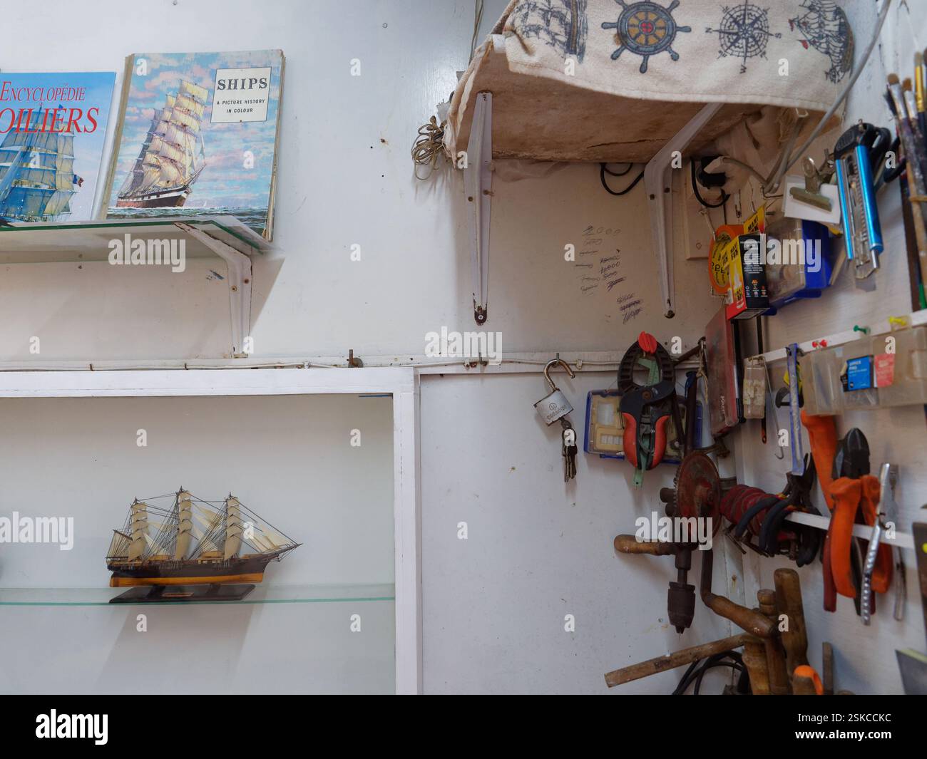 Model boat shop with hand tools used by the builder in Essaouira ...