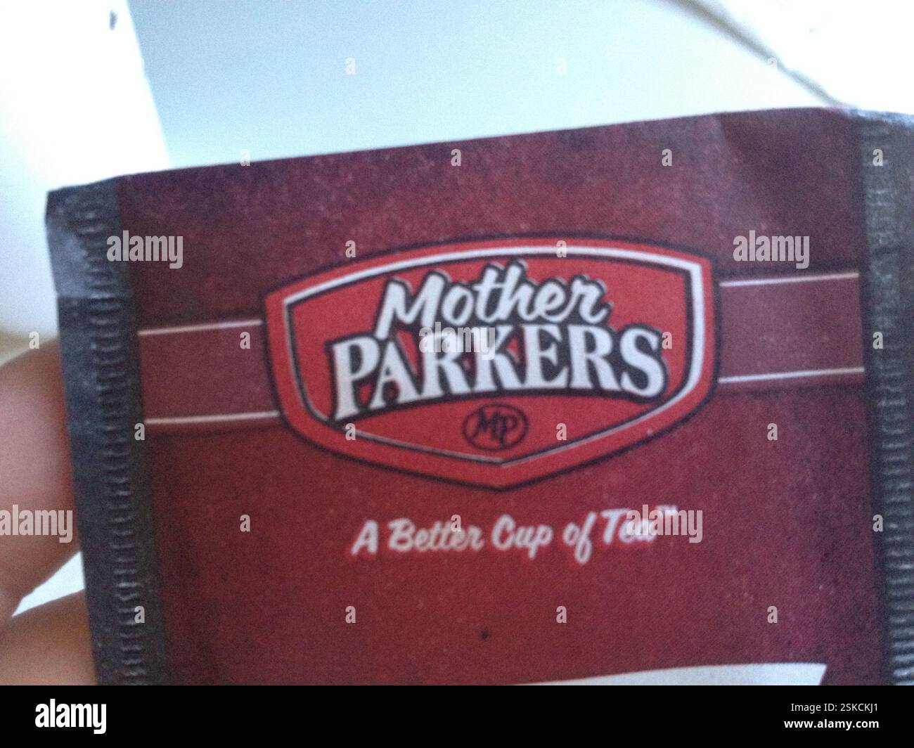 Mother Parkers tea bag. Red packaging with gold lettering. Bahamas. "A ...