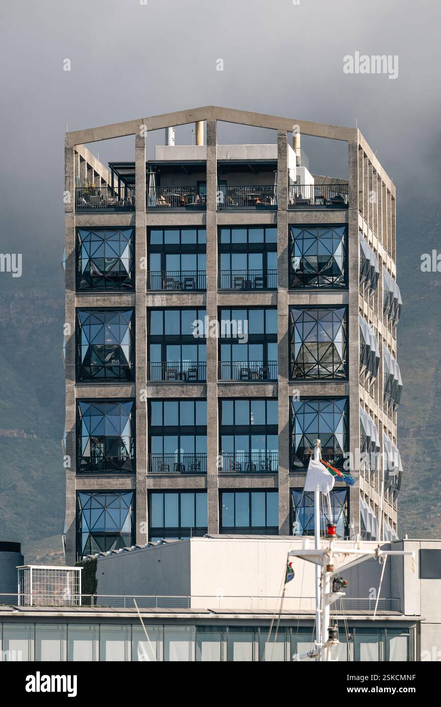 Contemporary, industrial style building, close-up shot upper levels ...