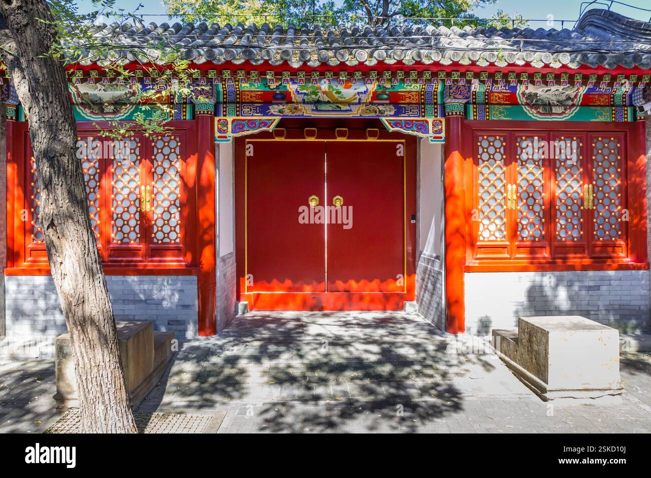 Colorful door on a historic red house in the hutongs of Beijing, China ...
