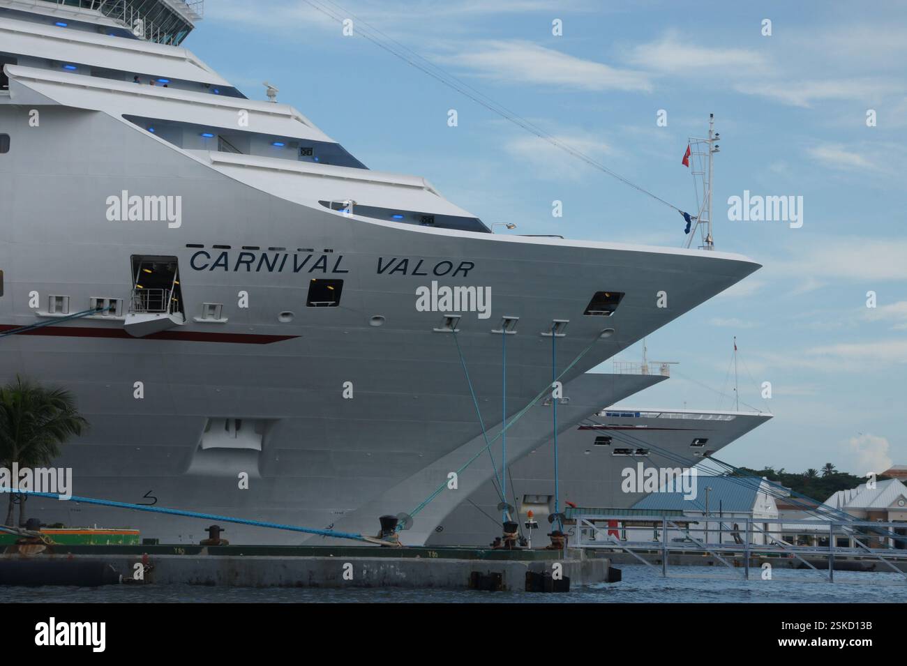 Bahamas Carnival VALOR cruise ship. Large white vessel with blue ...